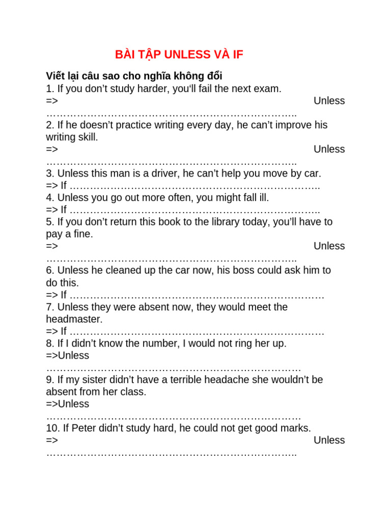 Bài Tập Về Unless và If | PDF