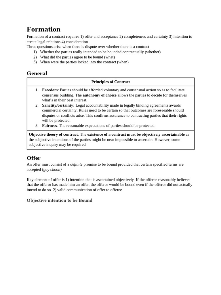 Contract Formation Principles Explained | PDF | Offer And Acceptance ...