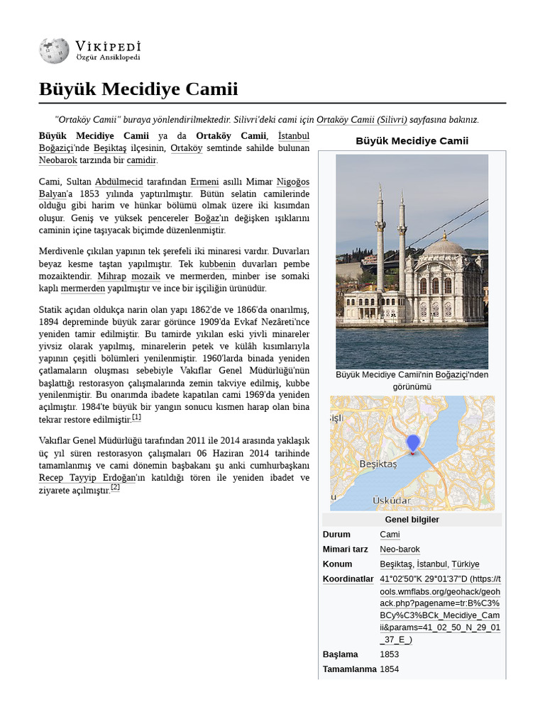Büyük Mecidiye Camii | PDF