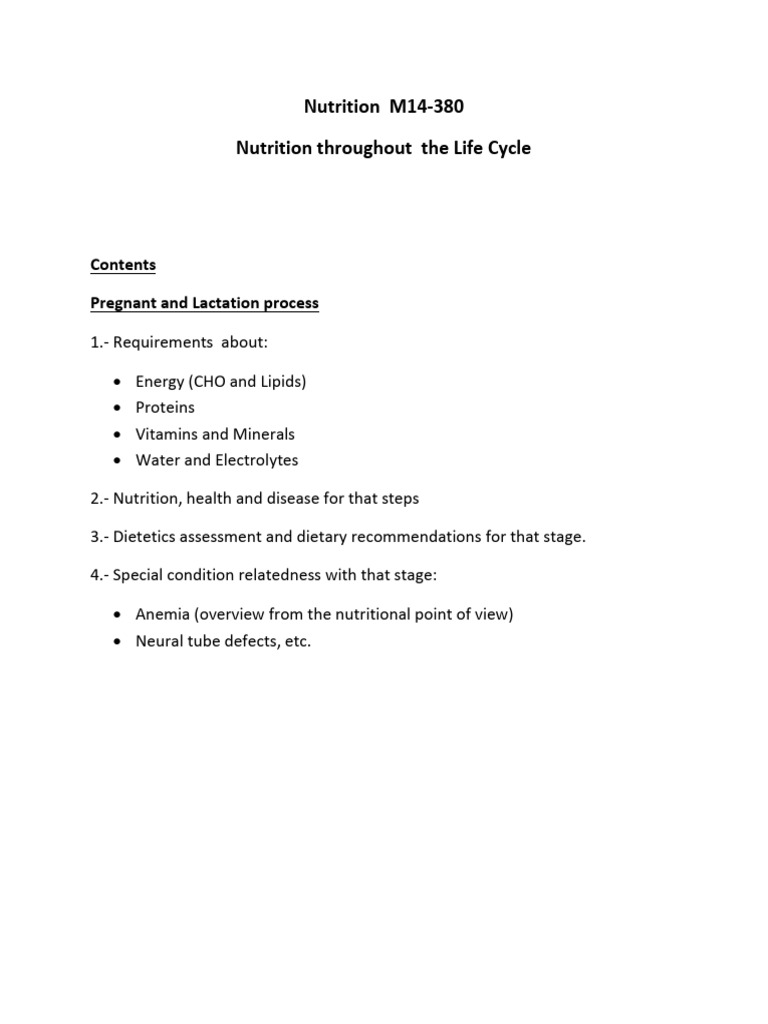 Life Cycle Nutrition Guidelines | PDF | Nutrition | Diet & Nutrition