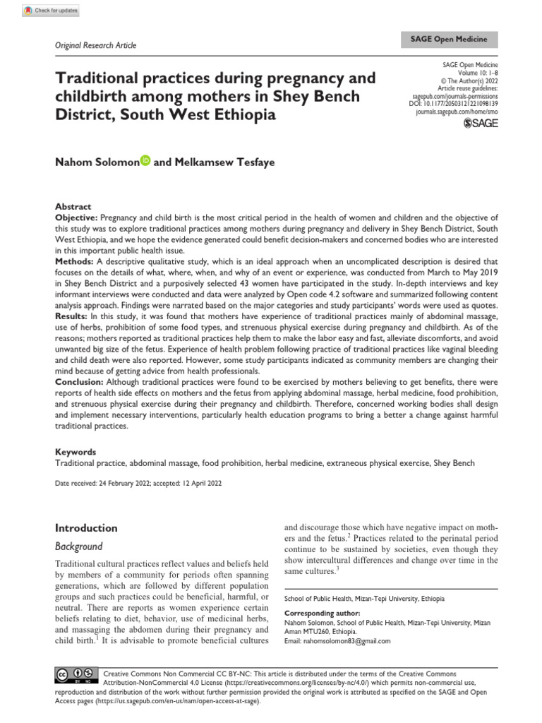Traditional practices during pregnancy and childbirth among mother ...