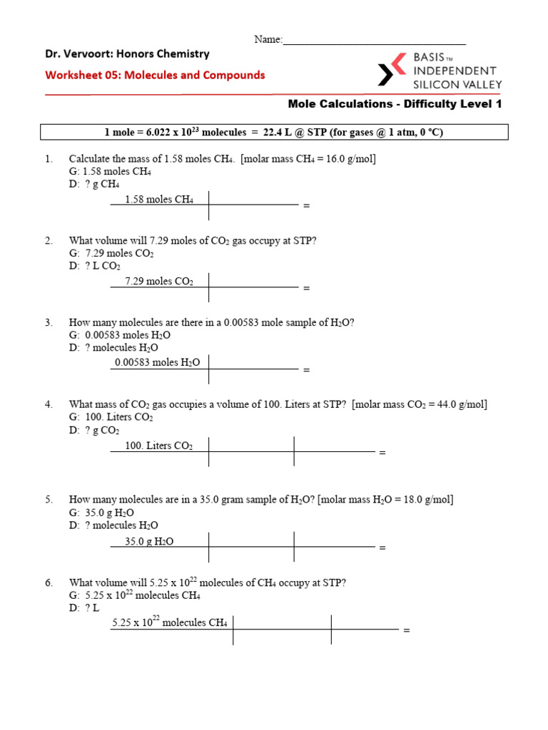 Mole Calculations for Chemistry Students | PDF | Mole (Unit) | Gases