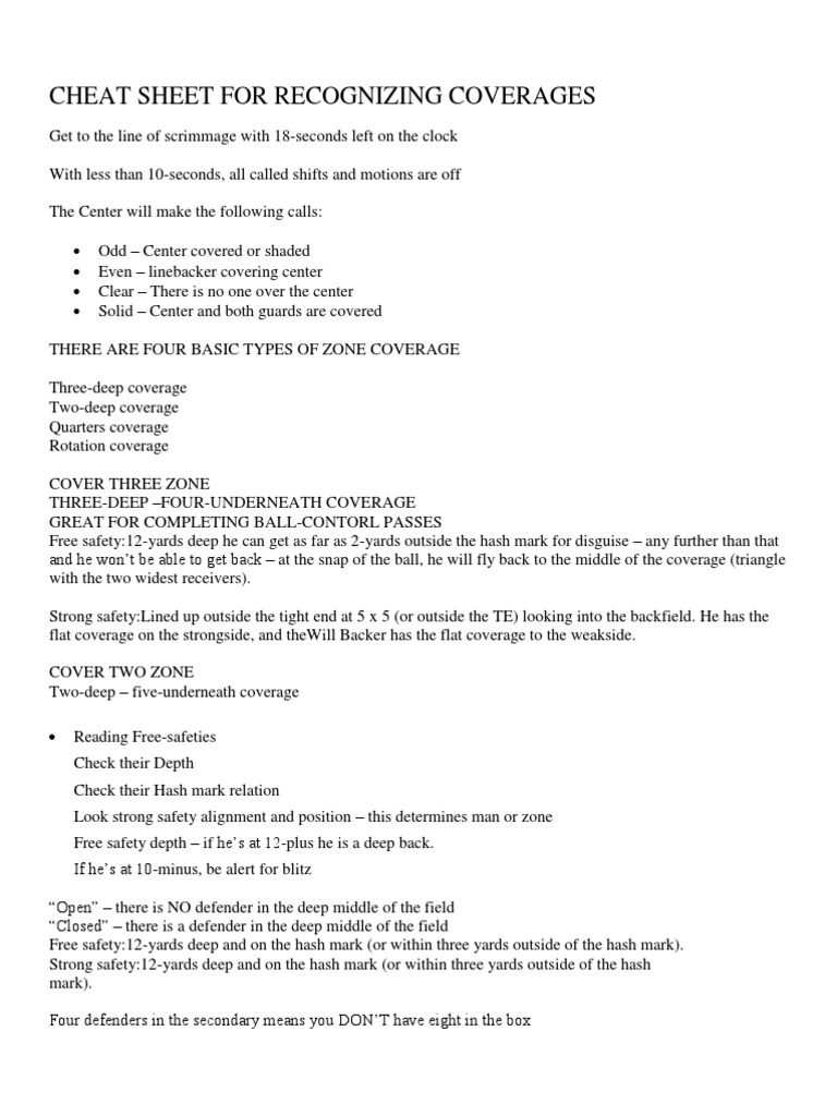 Zone Coverage Recognition Cheat Sheet | PDF | Sport Variants | Ball Games