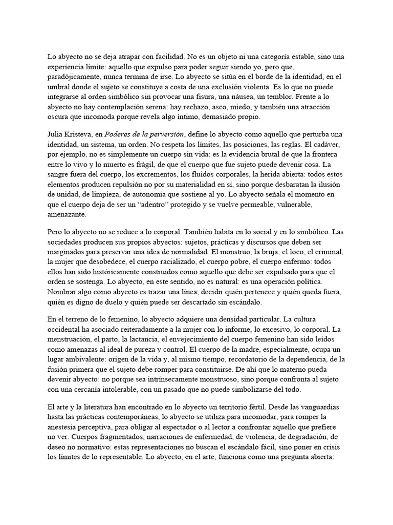 Lo Abyecto: Fronteras de la Identidad | PDF