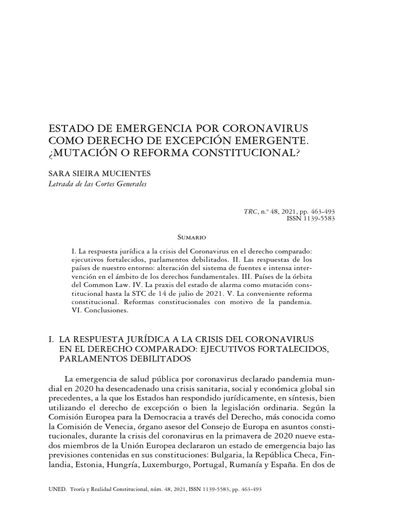 Estado de Emergencia Mutacion o Reforma Consti | PDF | Estado de ...