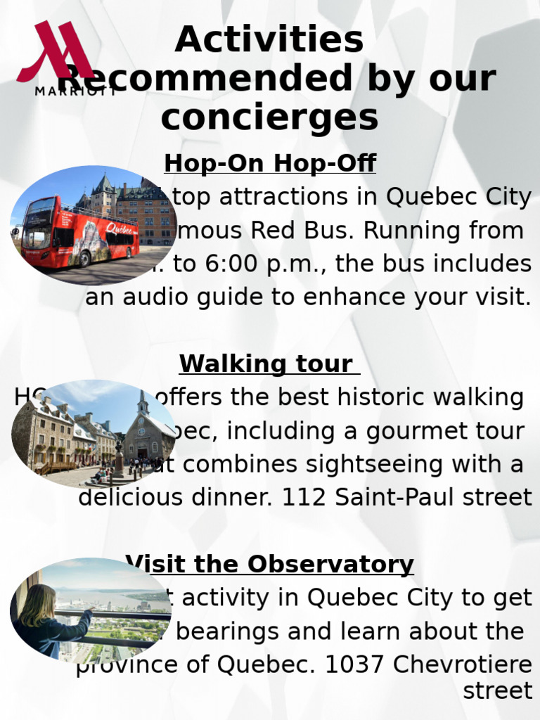 Activities Reccomended by Our Concierge | PDF