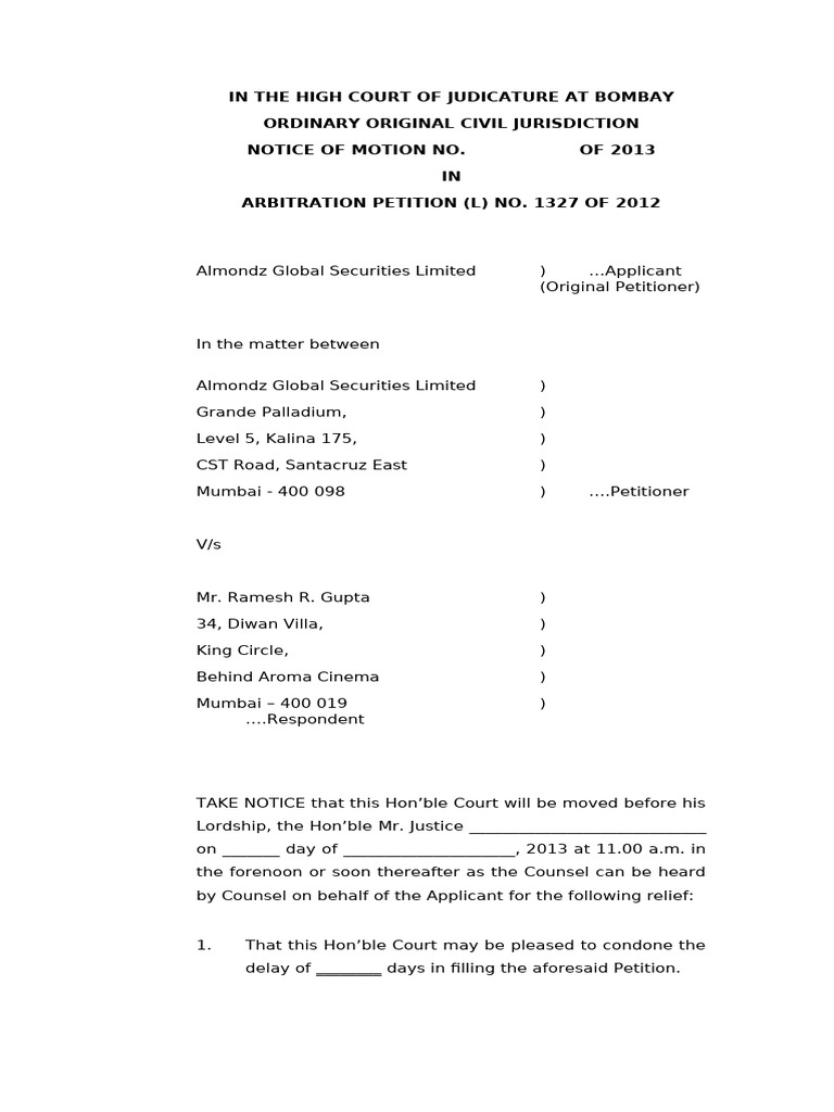 Almondz - Notice of Motion Draft | PDF | Justice | Crime & Violence
