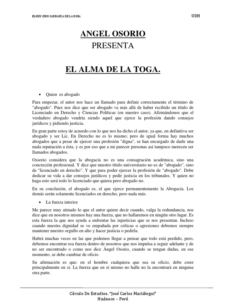 ANGEL OSORIO (EL ALMA DE LA TOGA) POR: Ciro Carranza de La Rosa | PDF ...