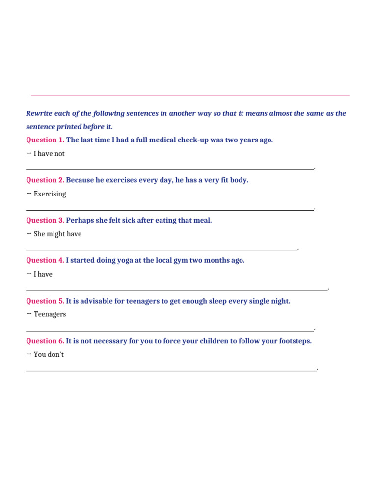 Sentence Rewriting Practice Exercises | PDF