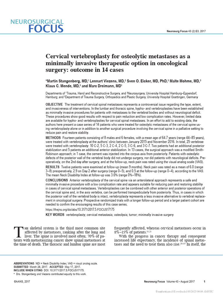 Neurosurg Focus Article PE3 | PDF | Vertebra | Medical Specialties