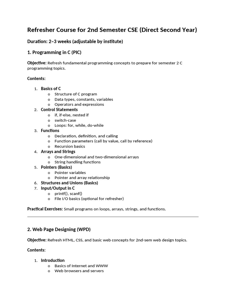 CSE 2nd Semester Refresher Course | PDF | World Wide Web | Internet & Web