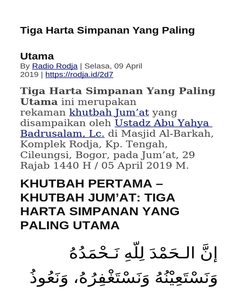 Tiga Harta Simpanan Yang Paling Utama Bku Kcil | PDF
