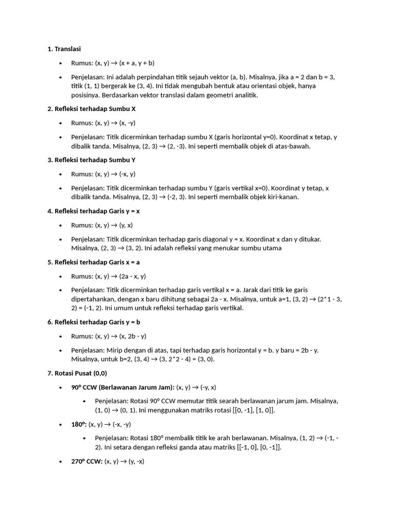 Transformasi Geometri: Translasi & Refleksi | PDF