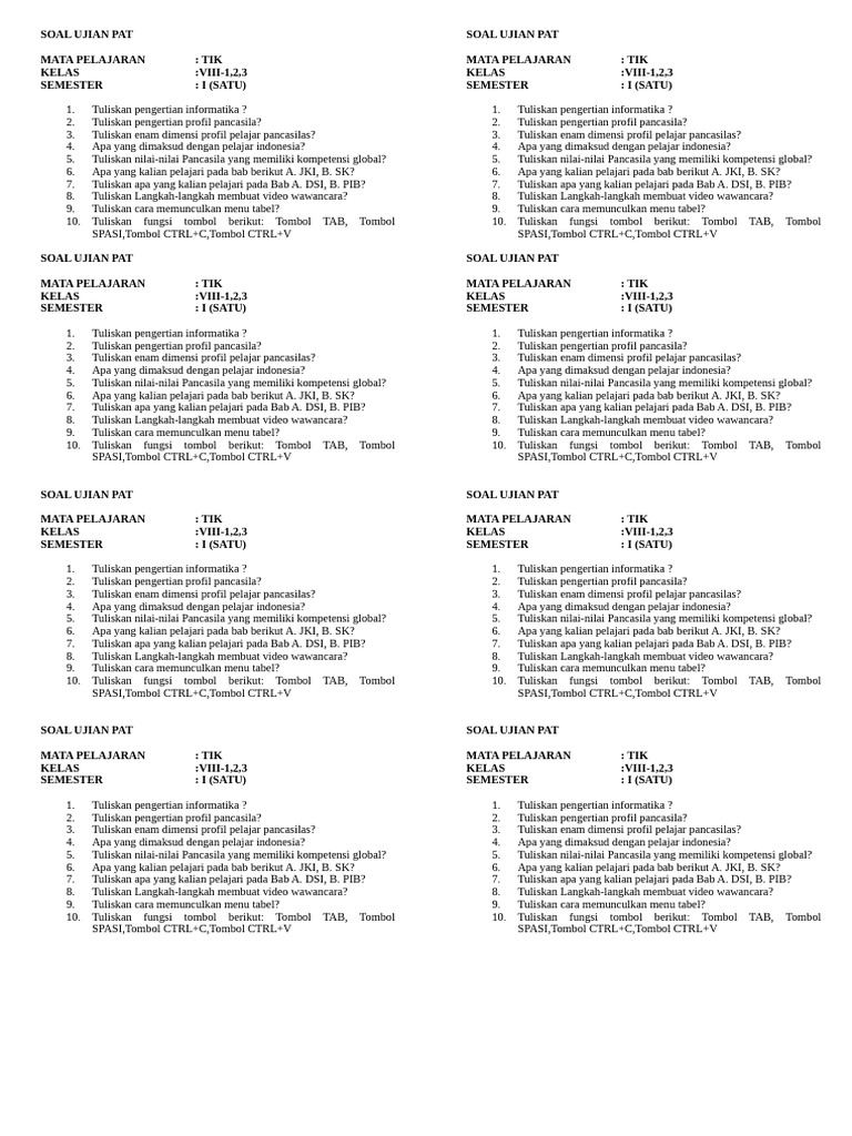 Soal Ujian Pas Tik Kelas Viii-1,2,3 | PDF