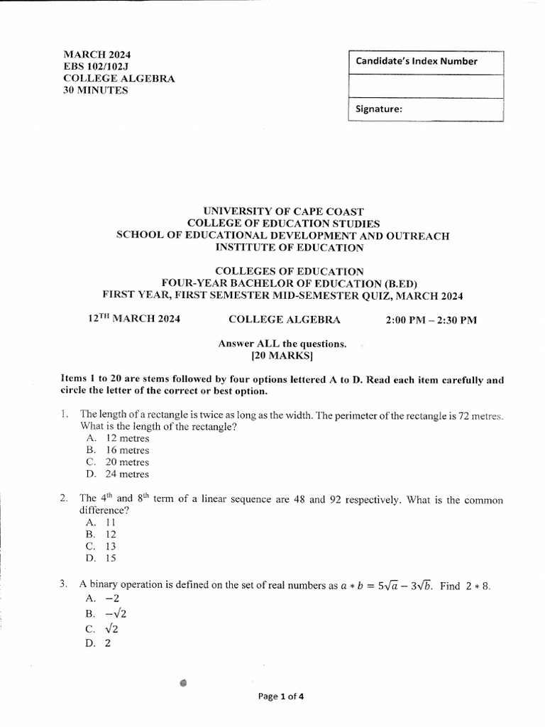 Colleg Algebra - 2024 External Quiz2 - Sharether.com | PDF