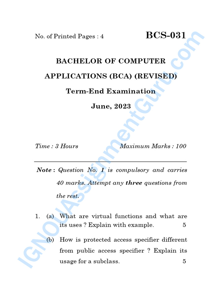 June 2023 BCS-031 | PDF | Method (Computer Programming) | Class (Computer Programming)