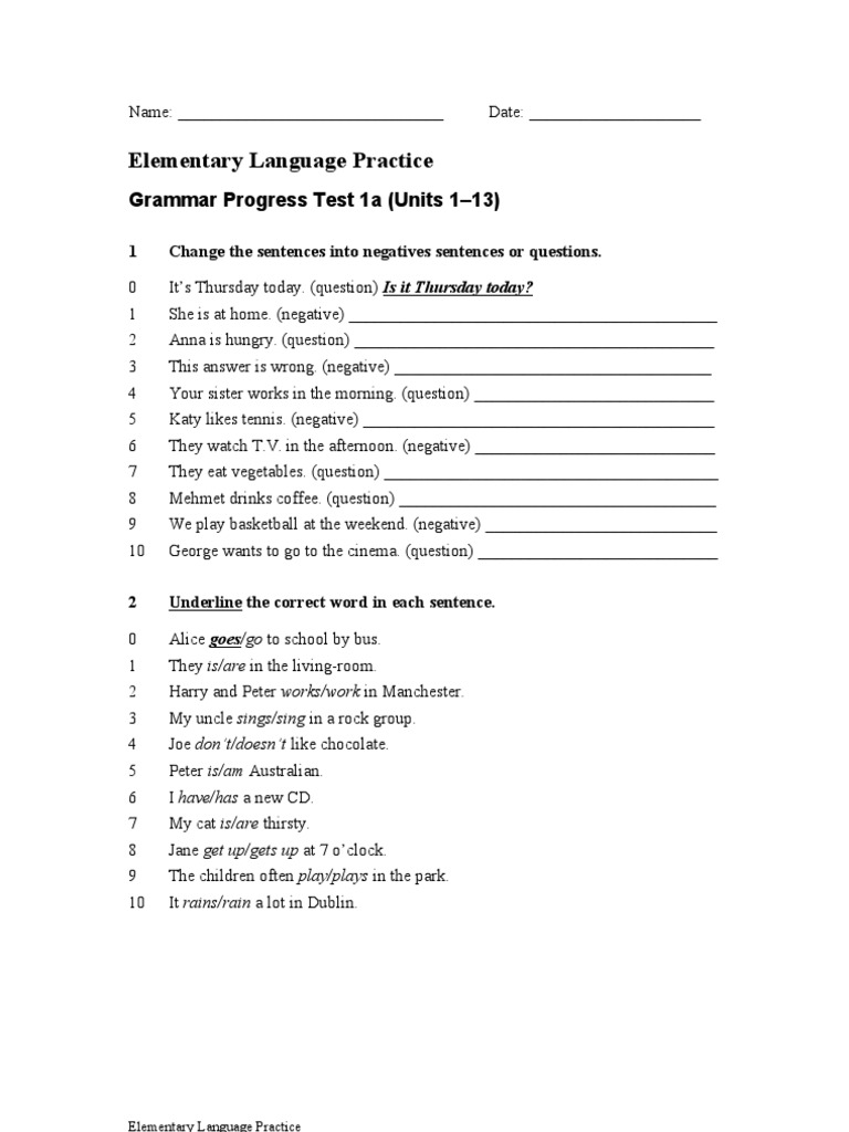ELP Grammar Test 1a | PDF | Linguistic Morphology | Linguistic Typology