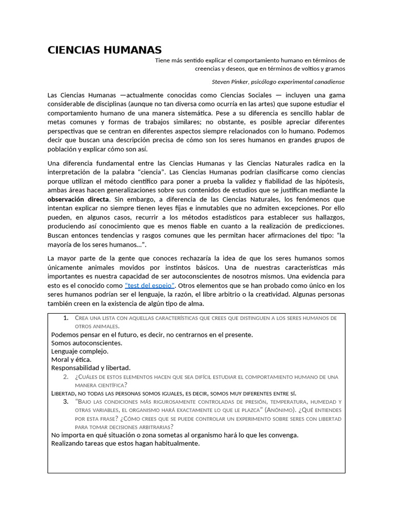 Características y Desafíos de las Ciencias Humanas | PDF | Science ...