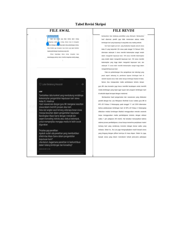 Tabel Revisi Skripsi | PDF
