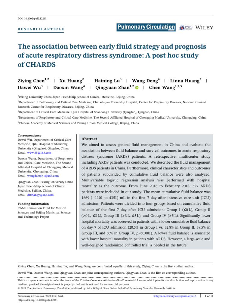 Fluid Strategy Impact on ARDS Prognosis | PDF | Intensive Care Unit ...