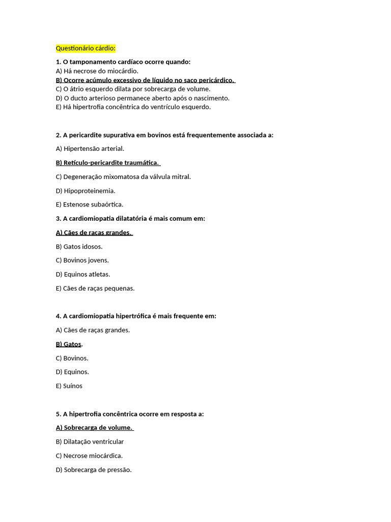 Questionário p2 Patologia | PDF | Coração | Insuficiência cardíaca