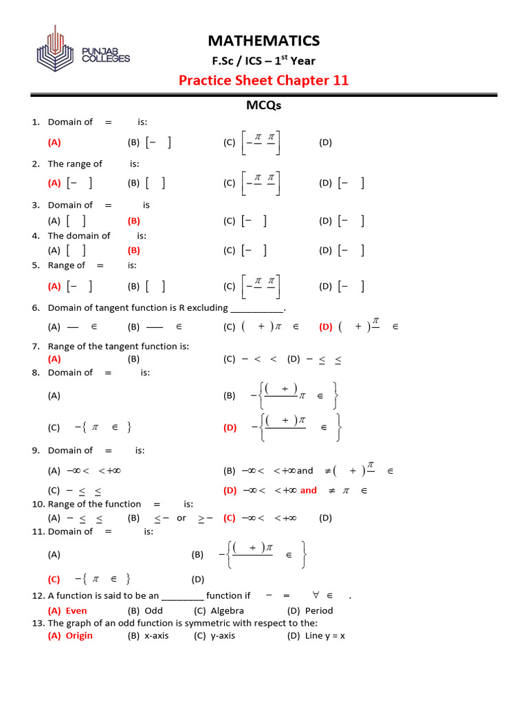 1st Year - Math - Practice Sheet - CH#11 | PDF | Function (Mathematics ...