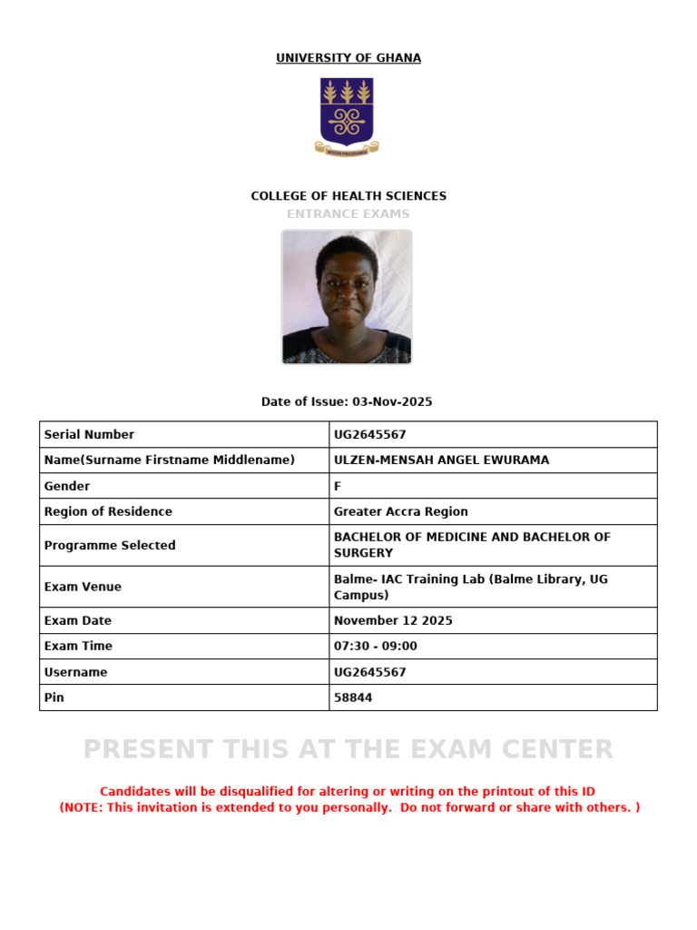 UG Health Sciences Entrance Exam ID | PDF