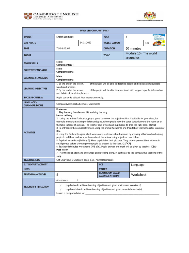 Year 3 English Lesson Plans on Comparatives | PDF | Lesson Plan | Teachers