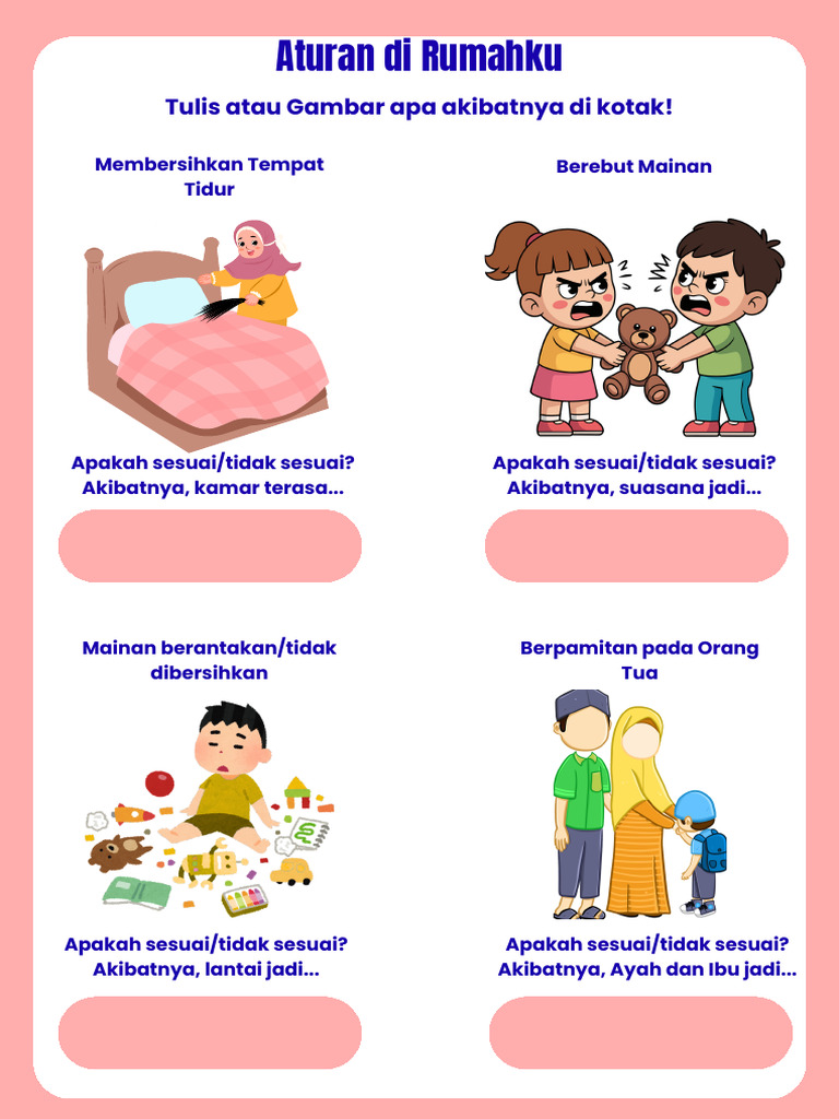 Aturan Di Rumah Dan Sekolah Worksheet Ilustratif | PDF