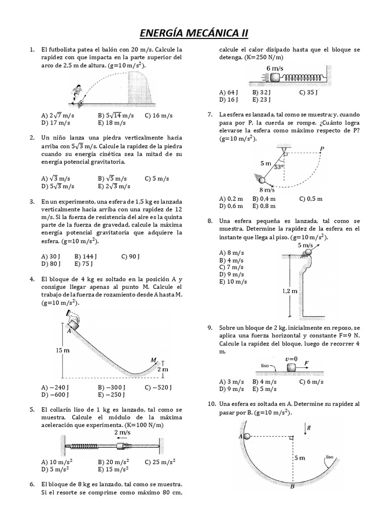 Ejercicios de Energía Mecánica II | PDF | Mecanica clasica | Física