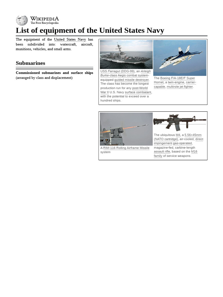 List of Equipment of The United States Navy | PDF | Warships