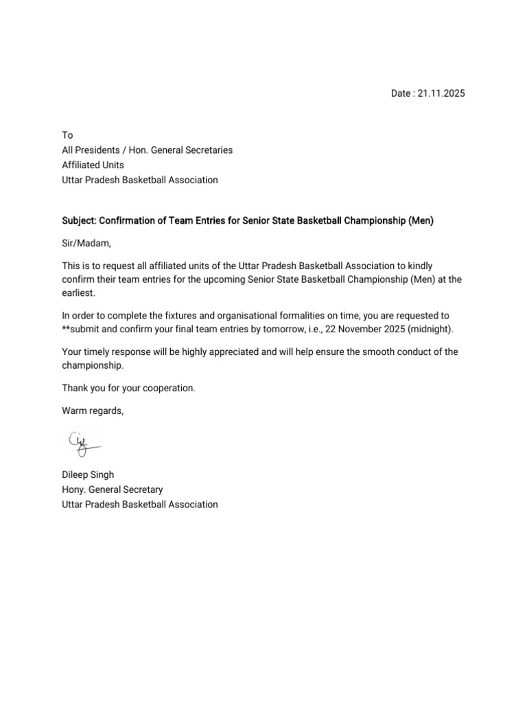 Confirmation of Team Entries | PDF