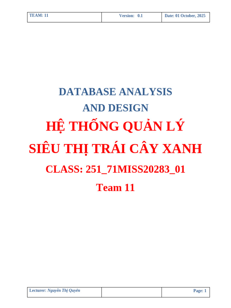 Class Team# Database Analysis and Design Ver0.1 | PDF