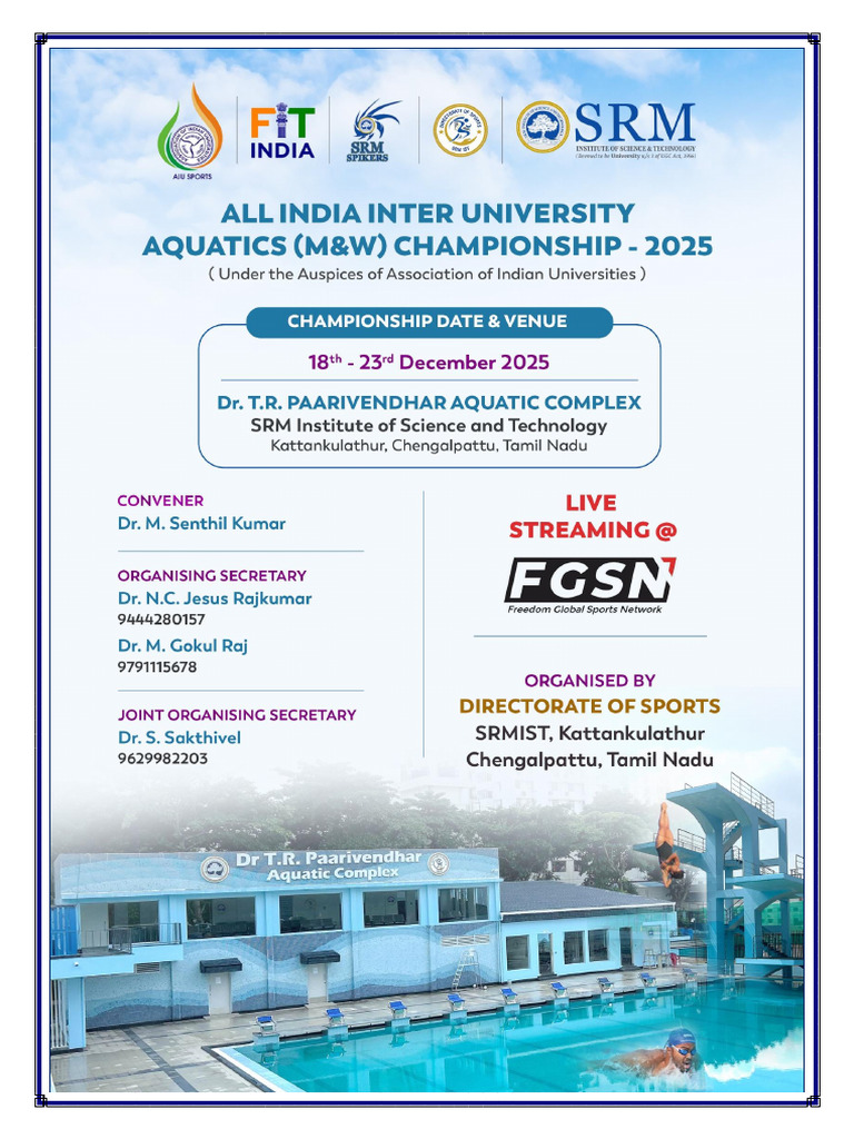 All India Inter University Aquatics (M&W) Championship 2025-26 @ SRMIST ...