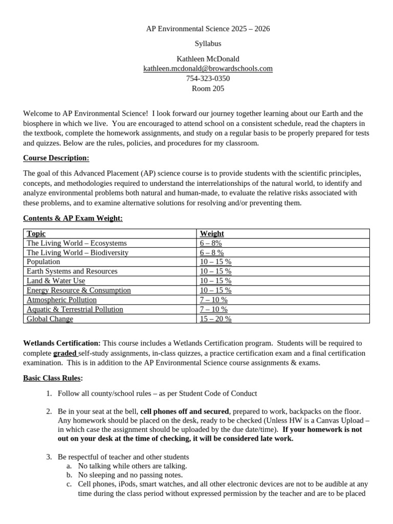 AP Environmental Science Syllabus 2025-2026 | PDF | Science