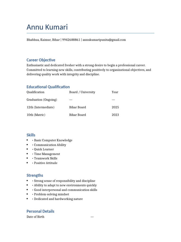 Annu Kumari FullPage Modern Resume | PDF