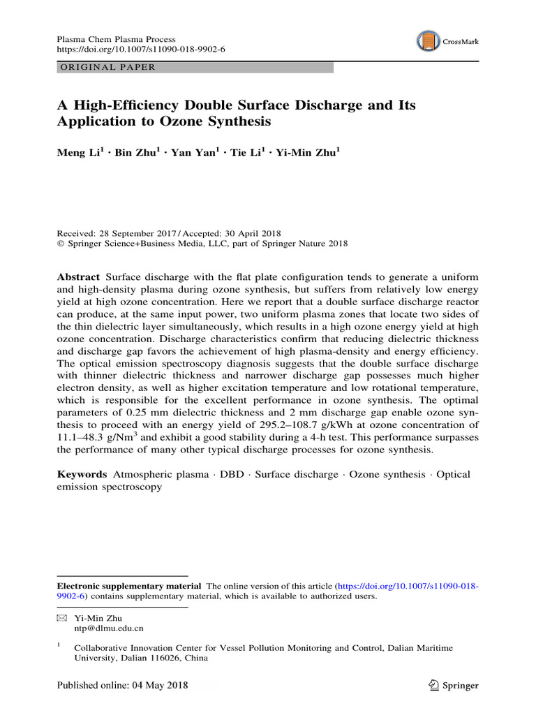High-Efficiency Double Surface Discharge for Ozone | PDF | Ozone ...