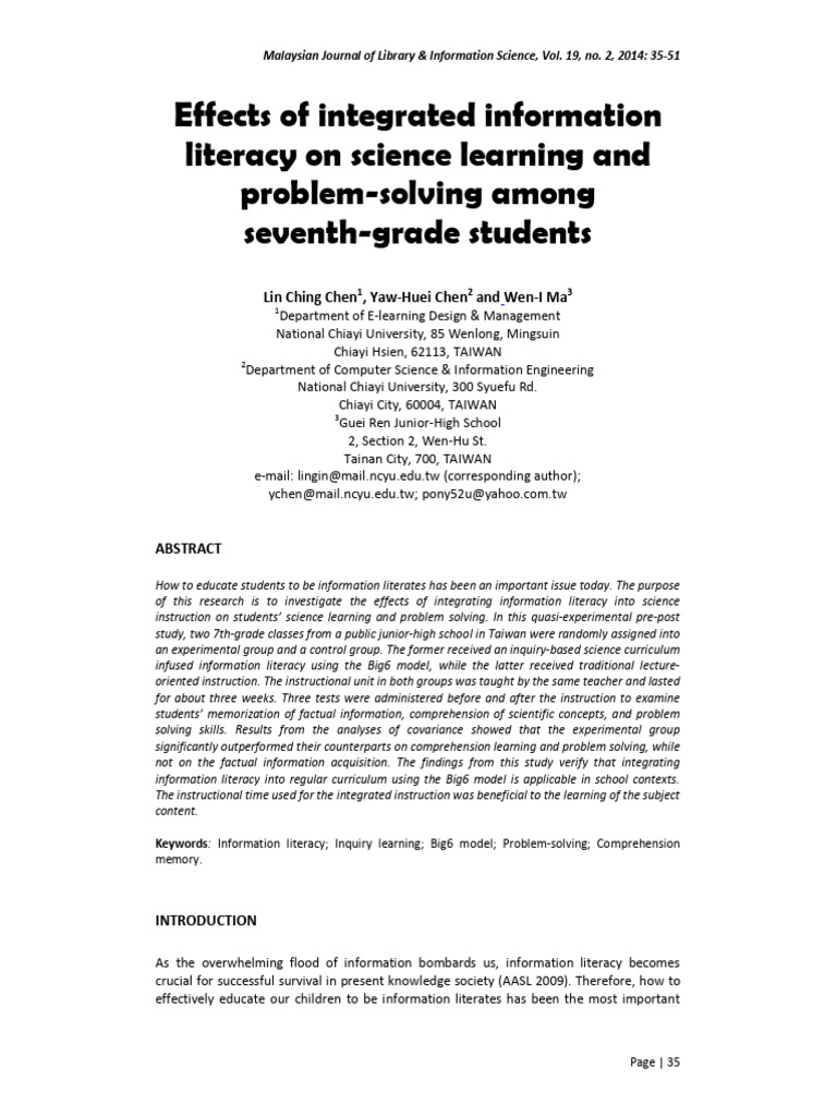 Effects of Integrated Information Literacy On Science Learning and ...