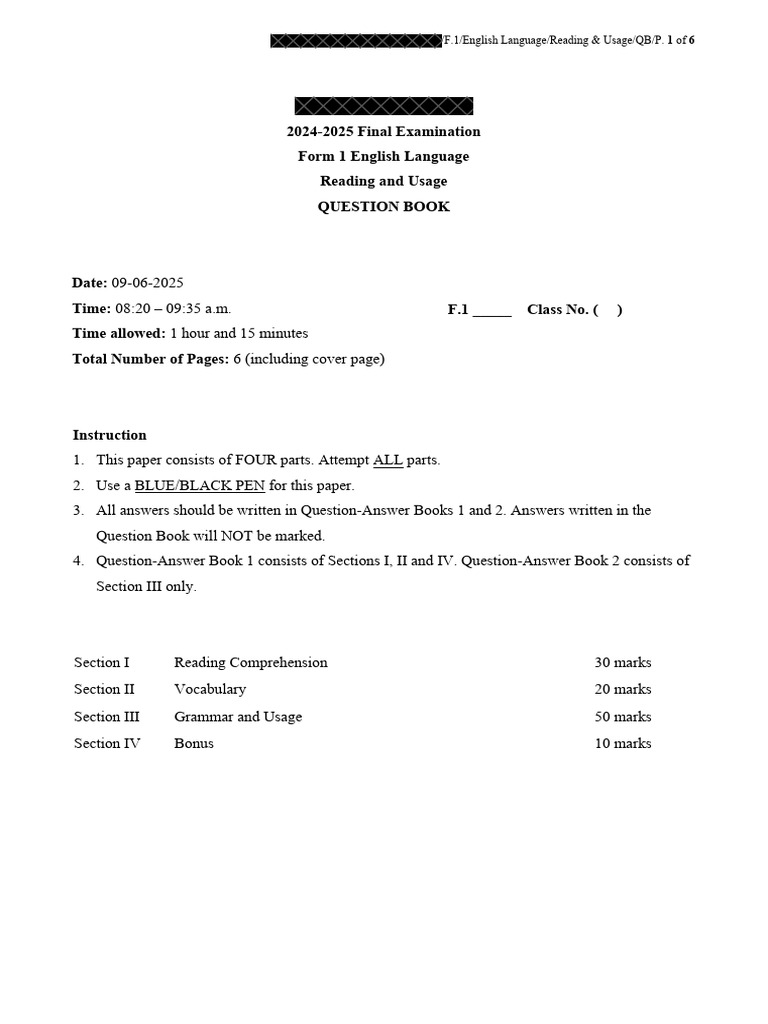 Form 1 English Language Exam 2025 | PDF | Cyberbullying | Adolescence
