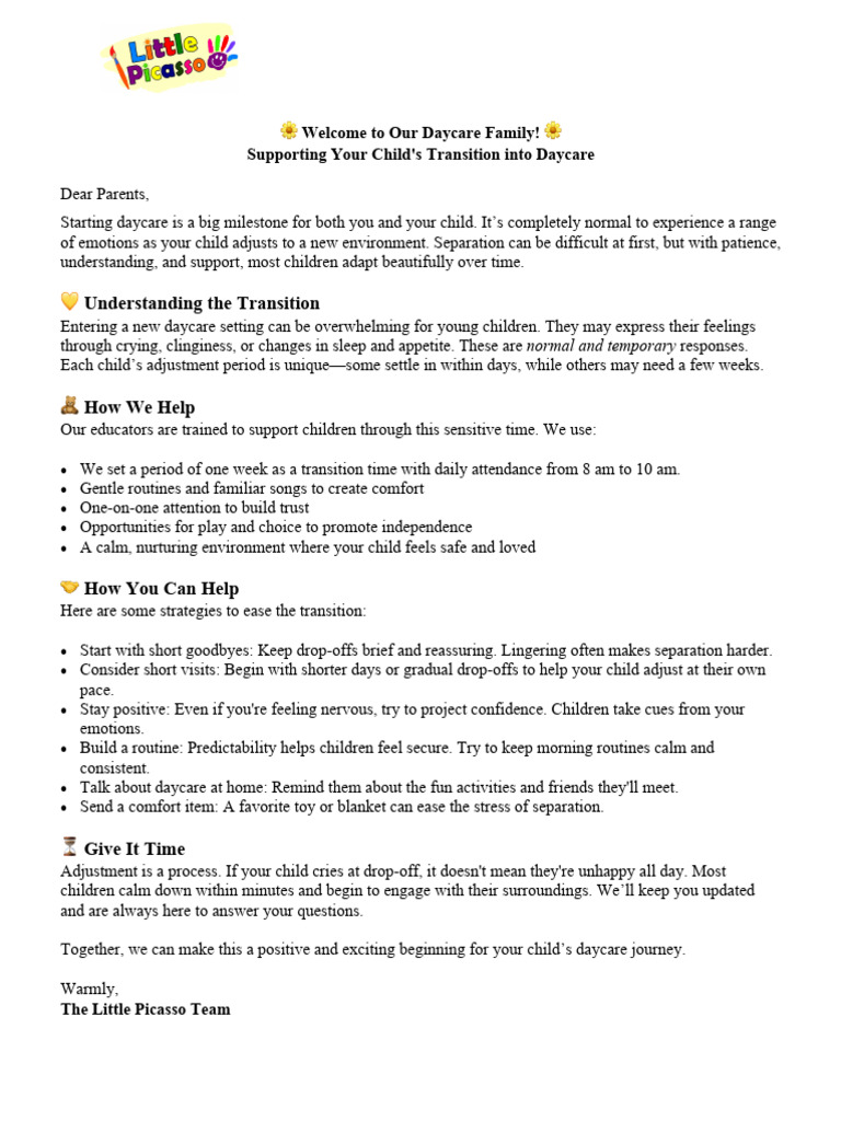 Daycare Transition Tips for Parents | PDF