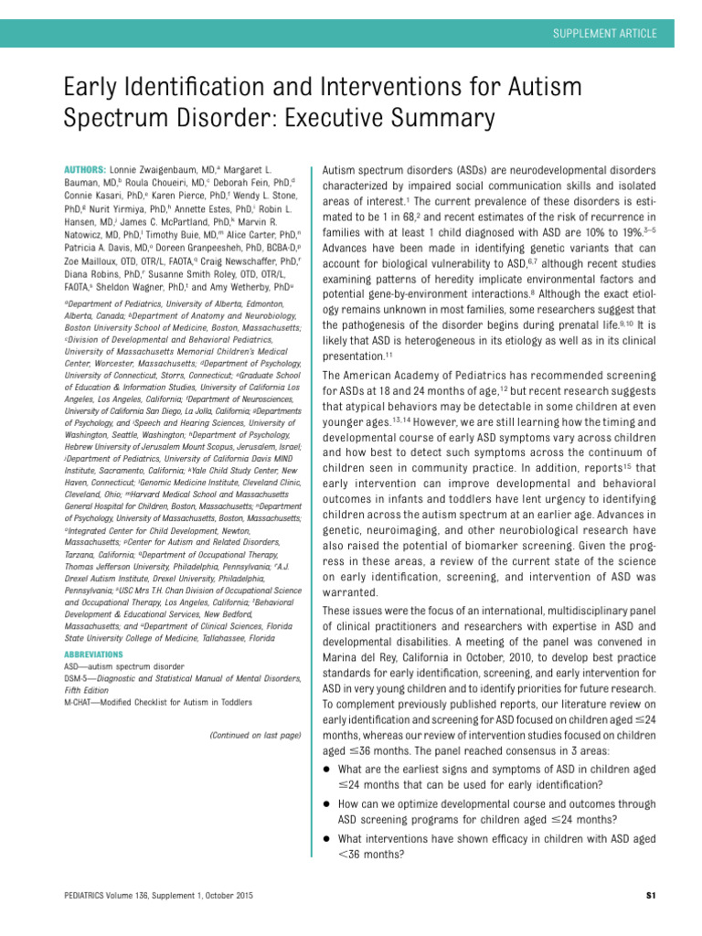 Early Identification and Interventions For Autism Spectrum Disorder ...