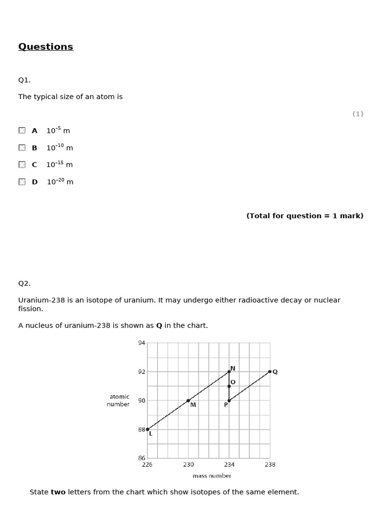 Atom and Isotope Quiz Questions | PDF | Isotope | Neutron