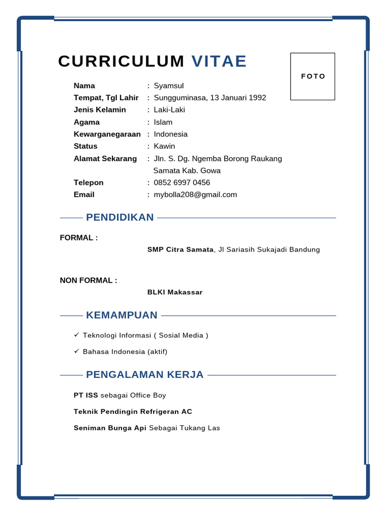 CV Syamsul: Pengalaman Kerja & Pendidikan | PDF