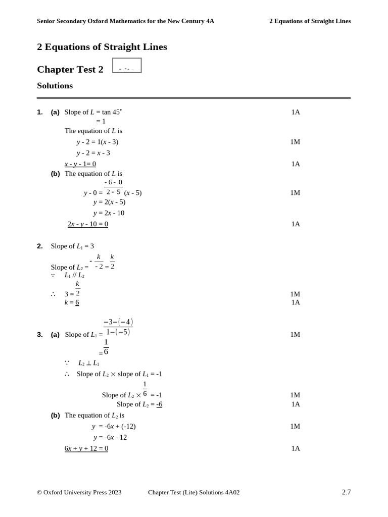 Equations of Straight Lines Solutions | PDF | Line (Geometry) | Chess ...