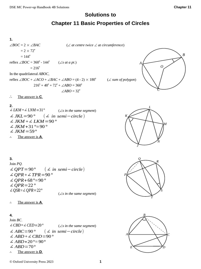 Chapter 11 Circle Properties Solutions | PDF | Triangle Geometry ...