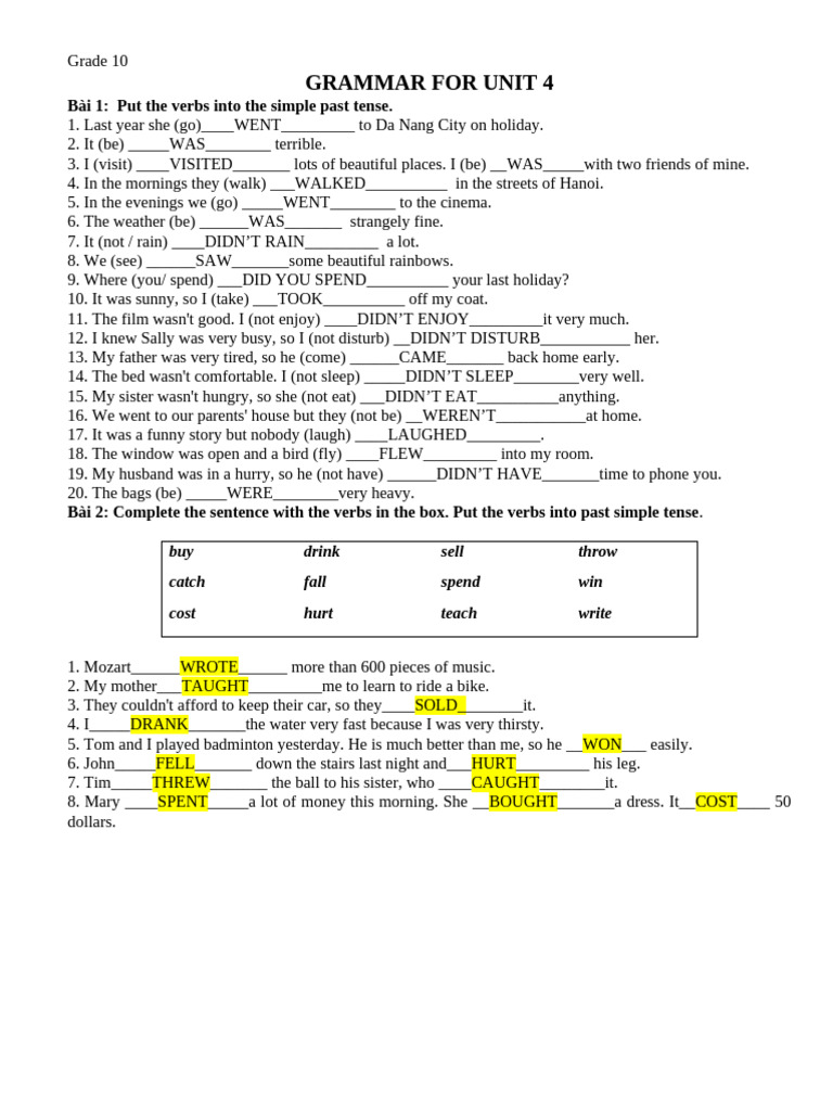 Grammar for Unit 4.Key Chi Tiết | PDF