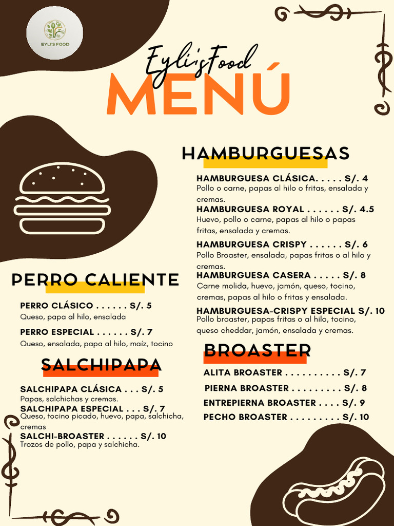 Menú para Restaurante Ilustrado Aesthetic Amarillo Naranja y Negro ...