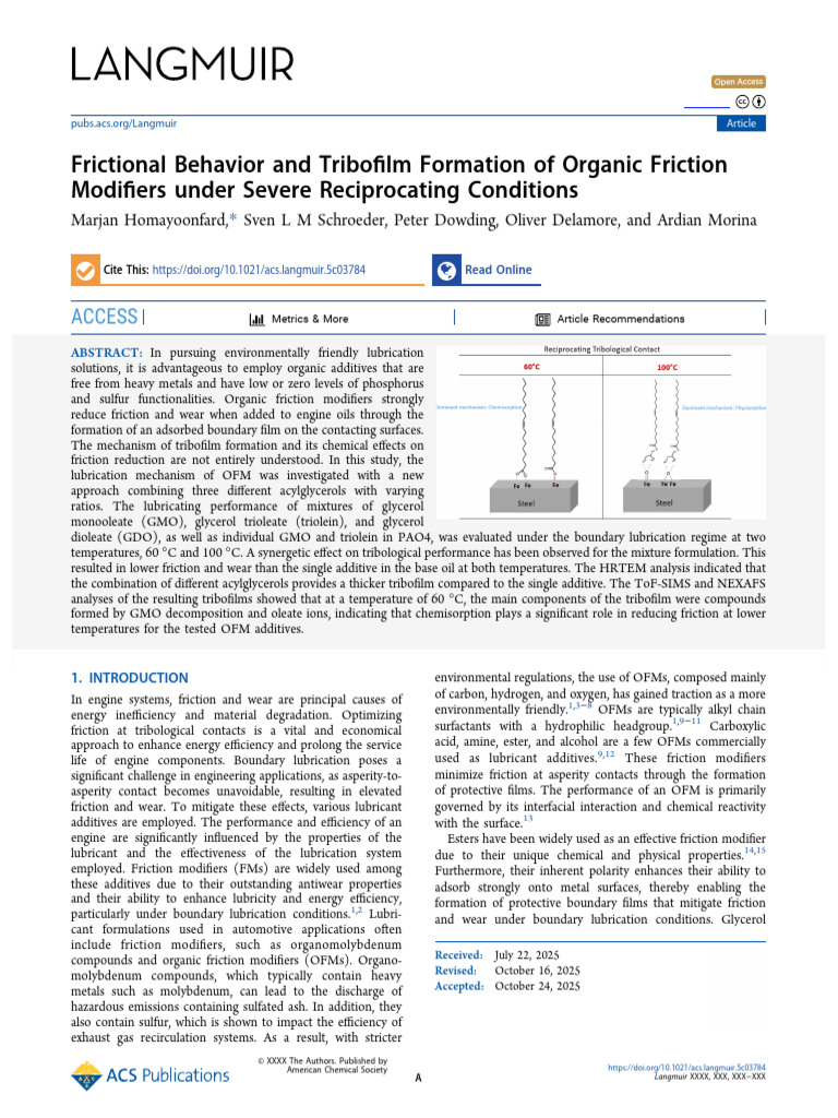 Organic Friction Modifiers in Lubrication | PDF | Wear | Friction