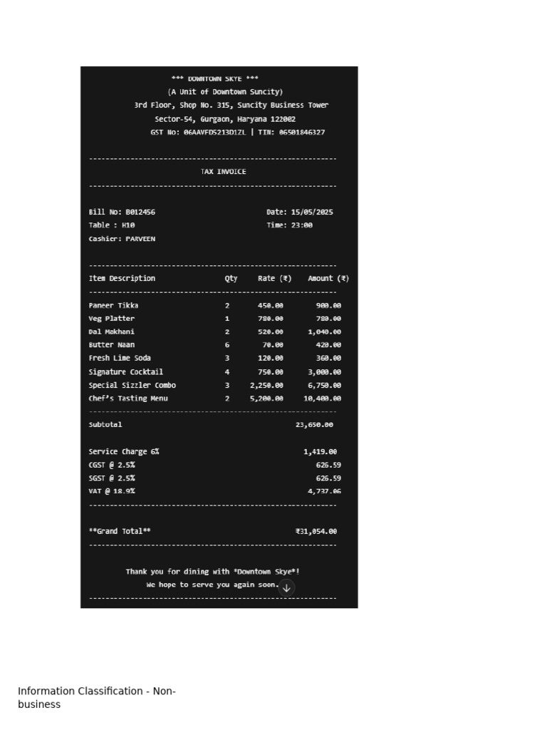 Restaurant Bill Form | PDF