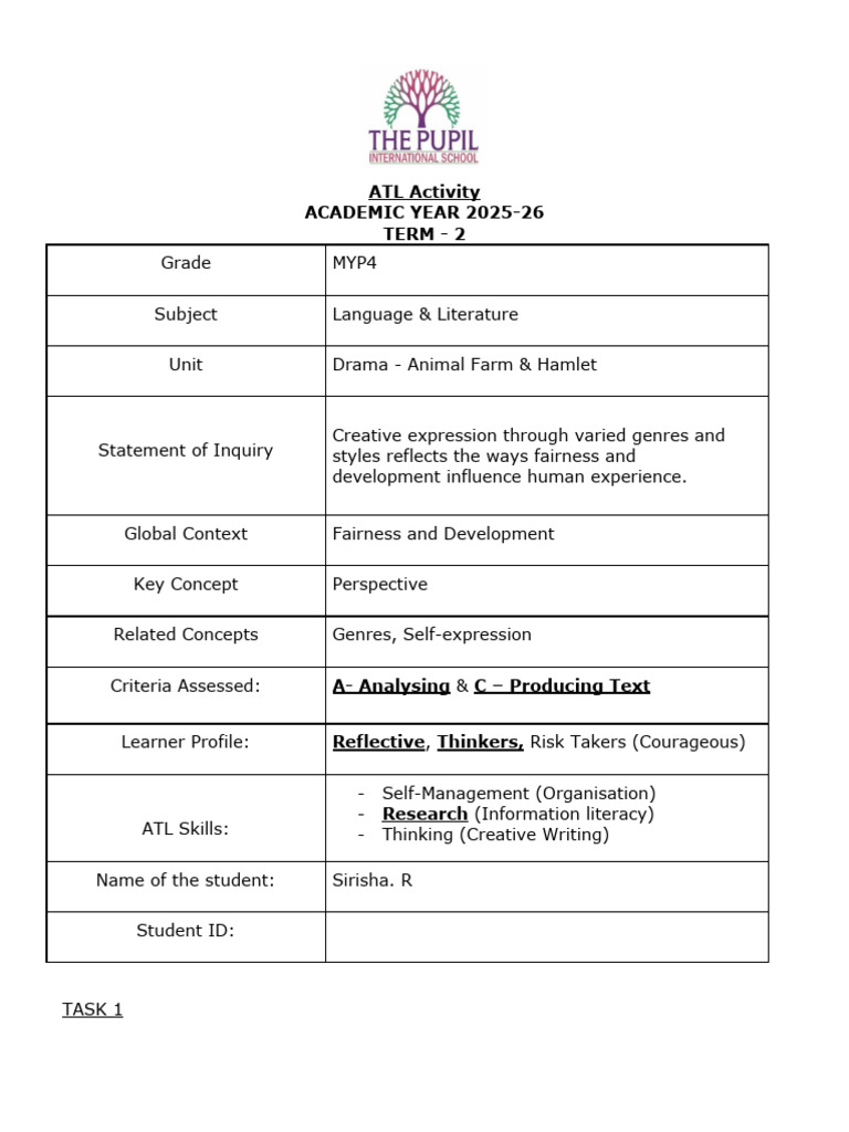 MYP Year 4 - Unit III - ATL Activity | PDF | Hamlet | Learning